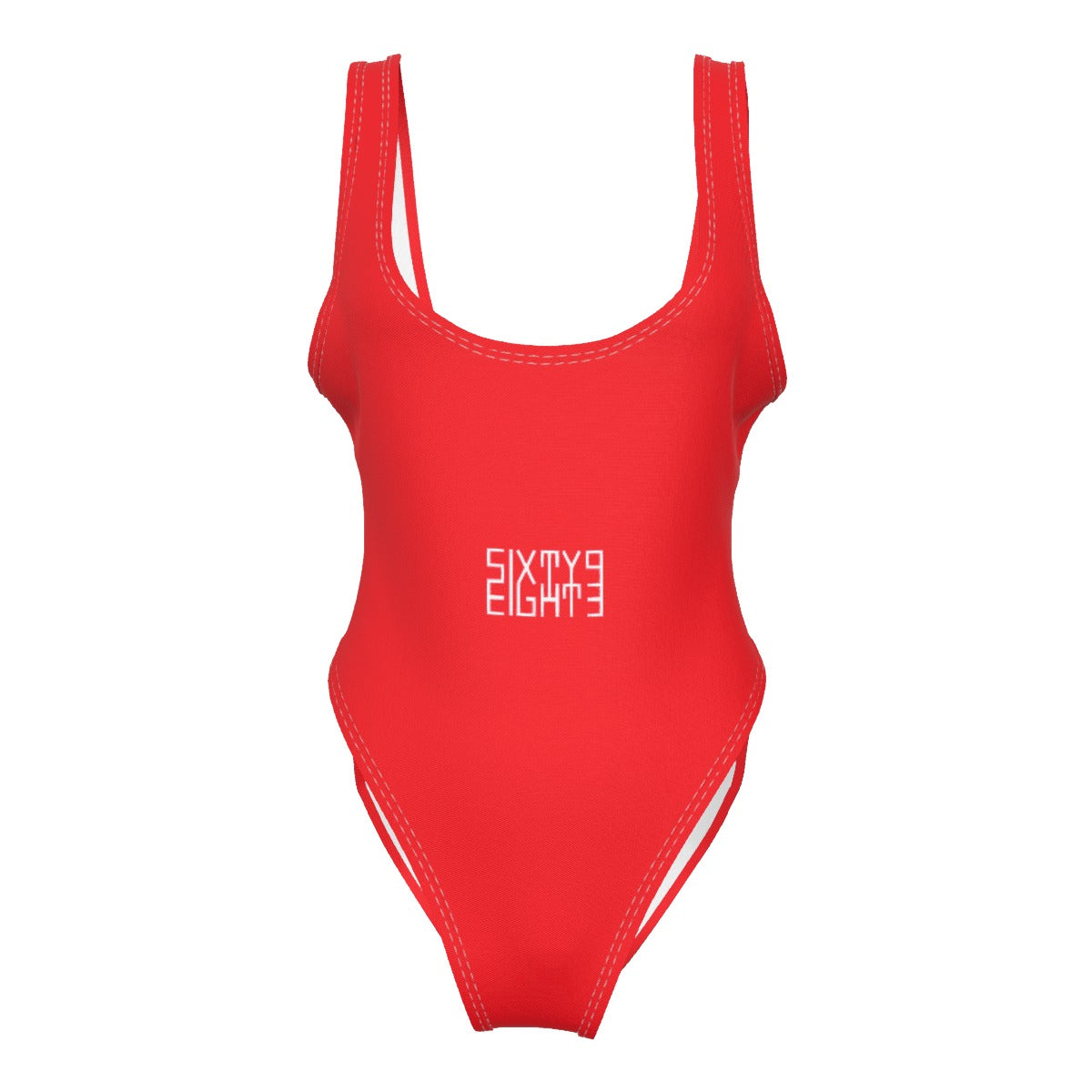 Sixty Eight 93 Logo White Red Women's High Cut One-Piece Swimsuit ...